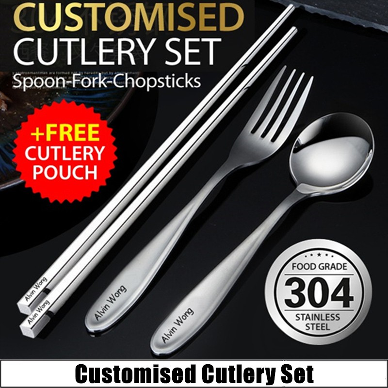 Name Customized Engraving cutlery Set(Spoon-Fork-Chopstick) | Shopee ...