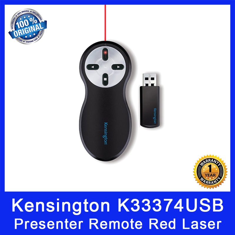 Kensington K33374USB Presenter Remote Red Laser. 4-Button Layout. Plug ...