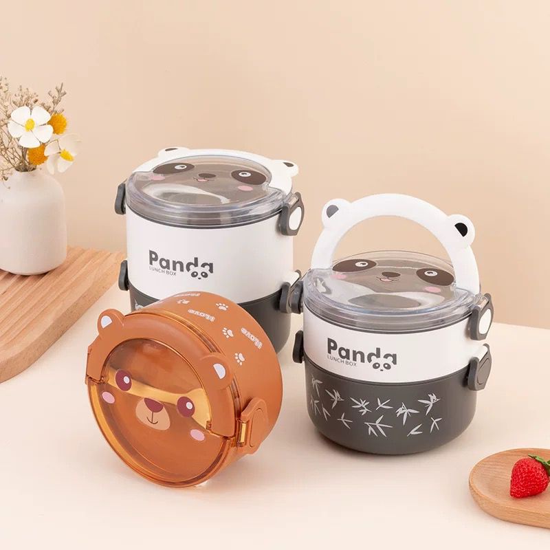 1 / 2 Layer Cute Bear Panda Lunch Box Keep Warm Healthy Material Food ...