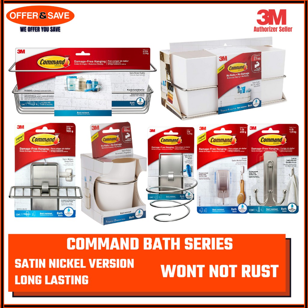 3M Command Satin Nickel Bathroom Organization Rack Toothbrush Holder ...