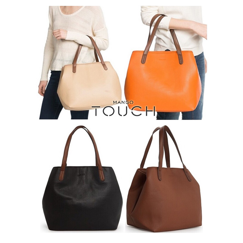 💥SALE💥 MANGO TOUCH Faux Leather Pebbled Shopper Bag (Black, Nude, Brown ...