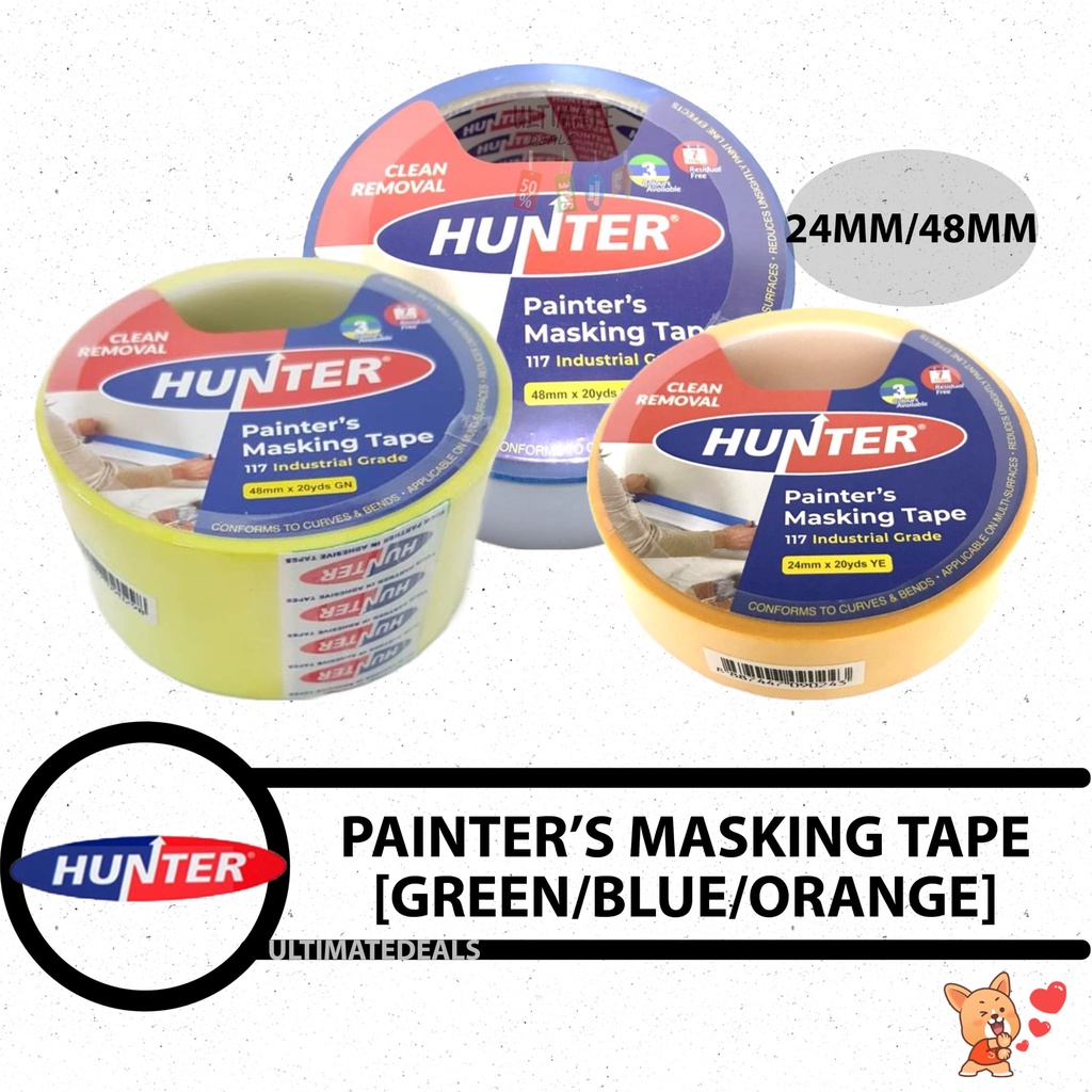 Hunter Painter's Masking Tape 48mm/24mm (Orange/Blue/Green) | Shopee ...