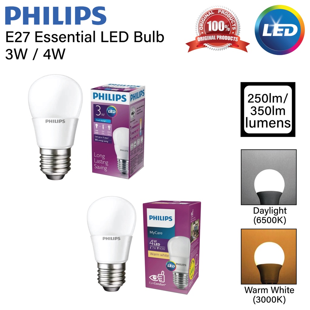 PHILIPS LED BULB 3W / 4W | PHILIPS 5W/7W/9W/11W/13W E27 ESSENTIAL GEN2 LED BULB/LED PHILIPS ESS ...