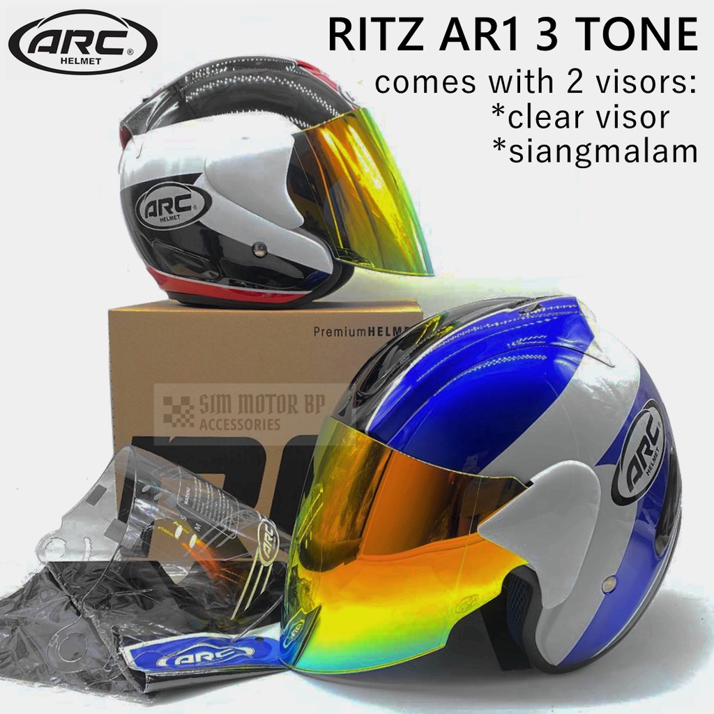 ARC RITZ AR1 3 TONE HELMET (with visor siang malam gold) | Shopee Singapore