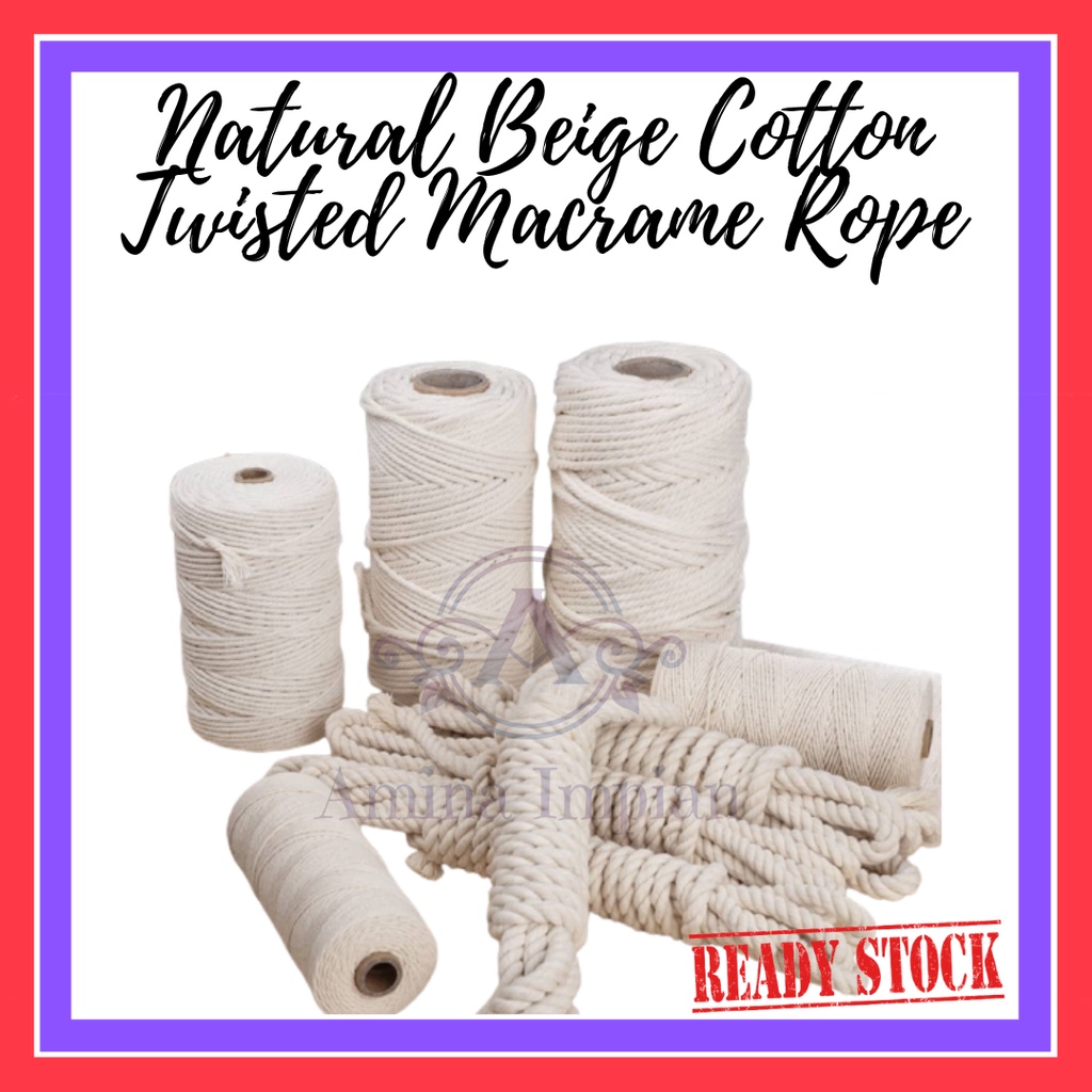 Macrame Rope Natural Beige White Cotton Twisted Cord Artisan Hand Craft ...