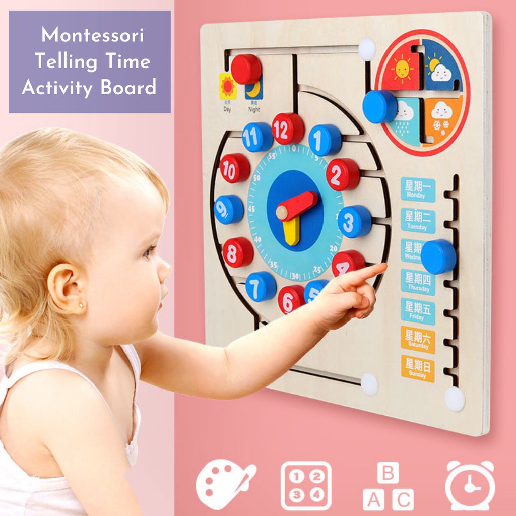 SG Montessori Clock Telling Time Activity Busy Board Multifunctional ...