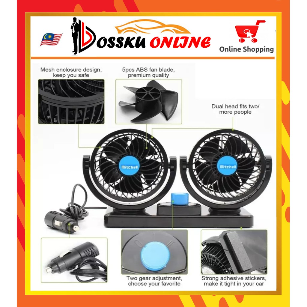 12V Dual Head Car Cooling Oscillating Dashboard Ventilation Air Fan Car ...