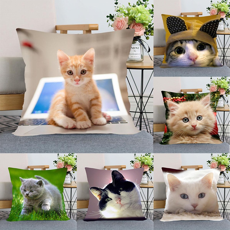 45x45cm Cat Pattern Real Animal Pillowcase Home Decor Pillowcase Zipper ...