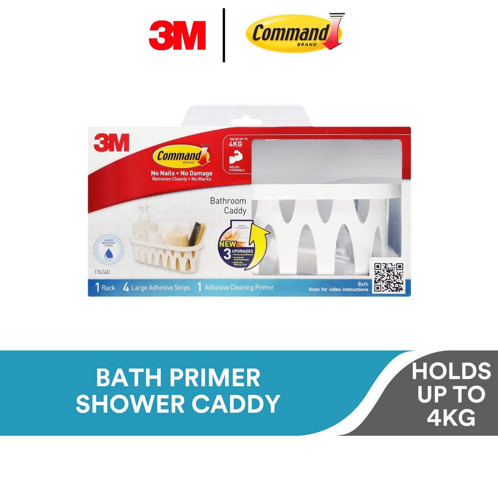 3M Command Bathroom Primer Shower Caddy, White, (Holds Up To 4Kg ...