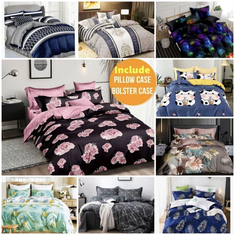 Bedsheet Fitted Set with Pillow Case and Bolster Case | Shopee Singapore