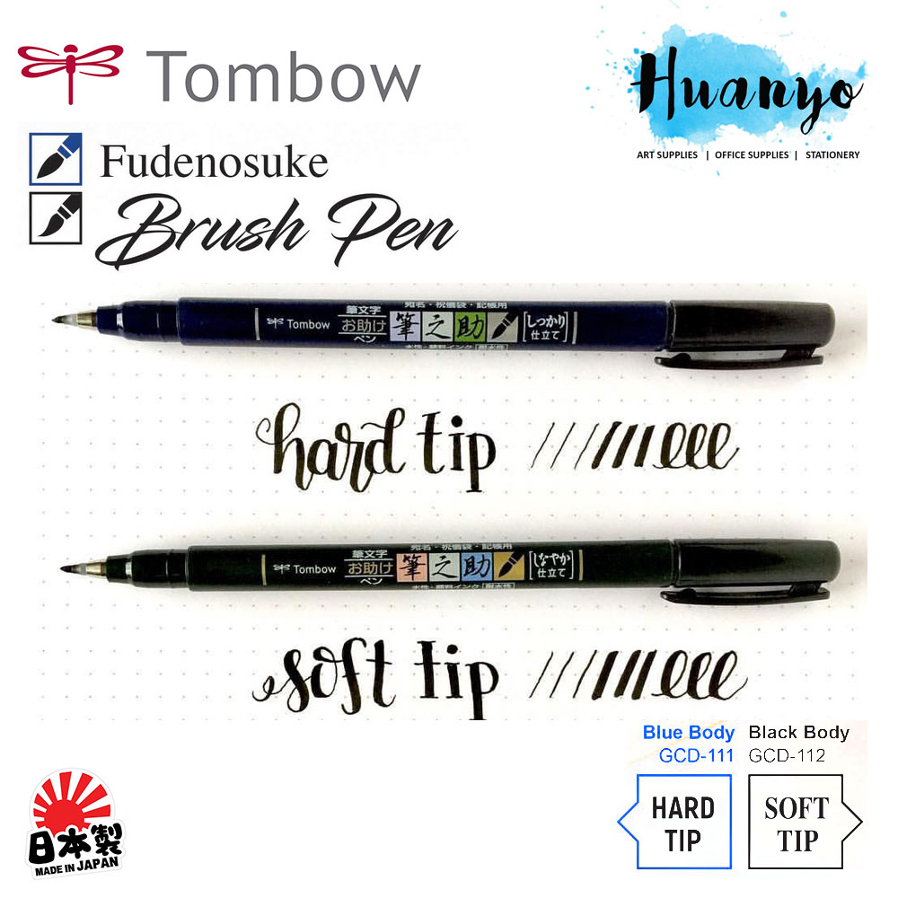 Tombow Fudenosuke Drawing & Calligraphy Brush Pen Hard and Soft Tip ...