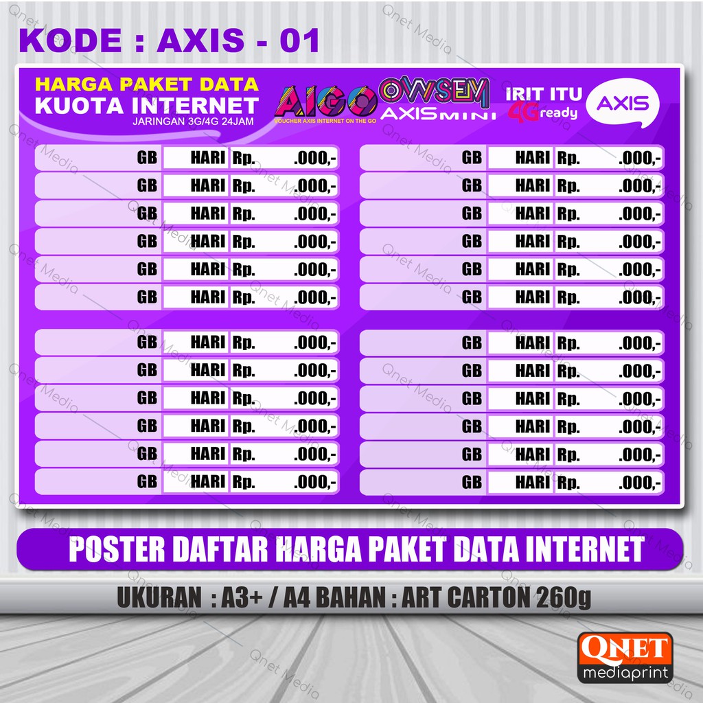 Poster Counter Price List Of Quota Refill Package CUSTOM Shopee