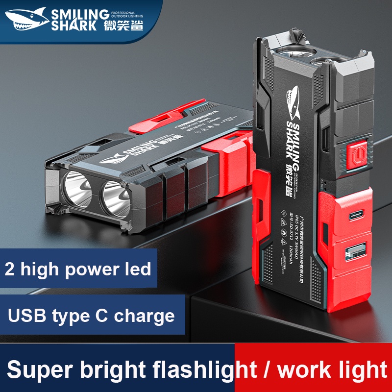 Smiling Shark LED Torchlight dual light source Flashlight 18650 USB ...