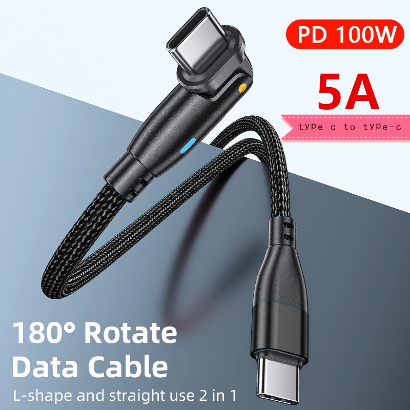 5A Type C To Type C Cable 180 Degree Rotating Elbow PD Quick Charging Cable 100W/60W Type C Data ...