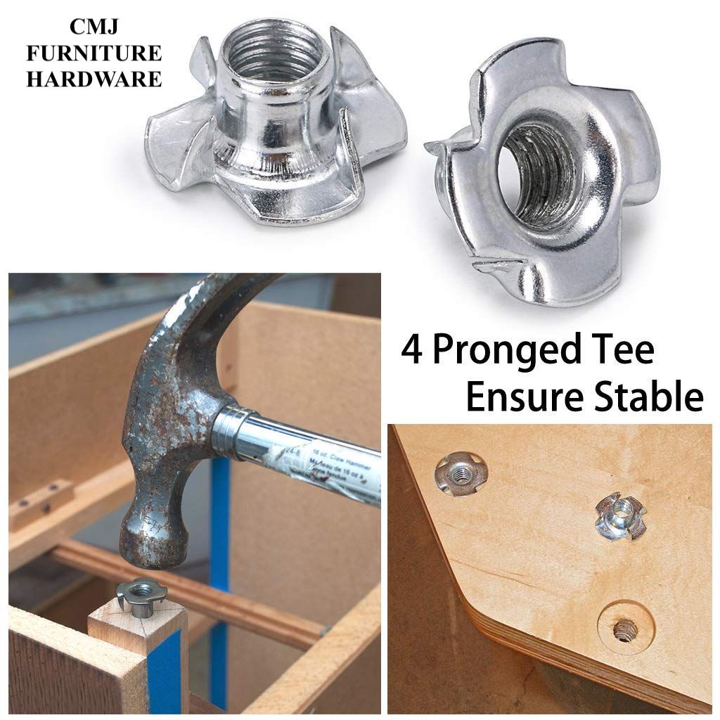 M6 M8 3/8" Wood 4 Pronged Tee Nut Four Claws Thread Insert Furniture ...