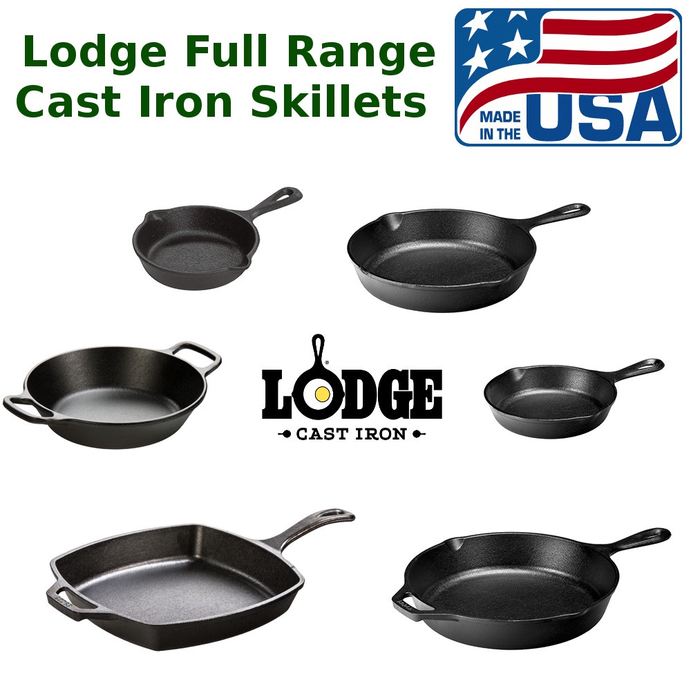 Lodge Cast Iron Skillet - 6.5 to 13.25 inch - Round, Square and Double ...