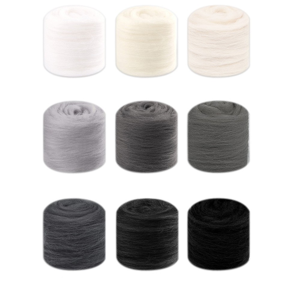 Needle Wool felt DIY Wool Tops Roving black white grey animal series ...