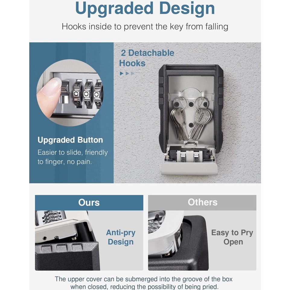 Key Storage Box with Key Hook/Wall Mounted 4 Digit Combination Padlock ...