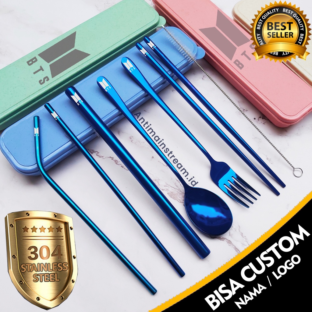 (Can Custom Name) 8 in 1 Thick Stainless Steel Korean Dinnerware Set ...