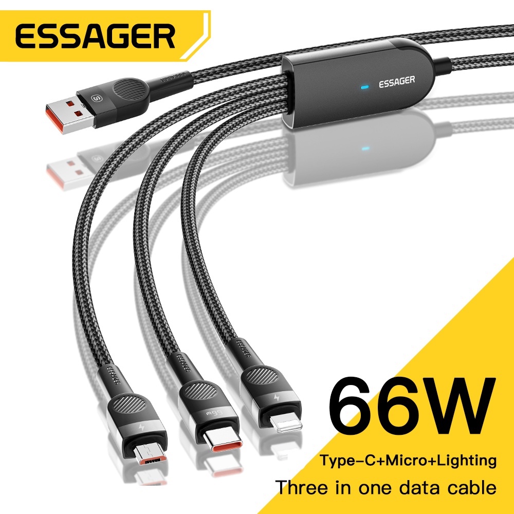 Essager 3 in 1 66W USB Cable For Mobile Phone Micro Type C Charger For ...