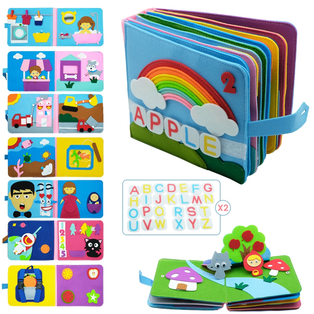 Montessori Rainbow Cloth Book with Alphabet Cover Toddles Busy Quiet ...