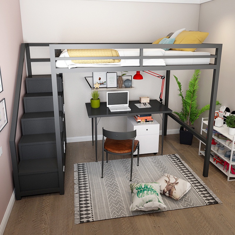 Loft Bed Iron Bed Nordic Double Bed Small Apartment Bunk Bed Double ...