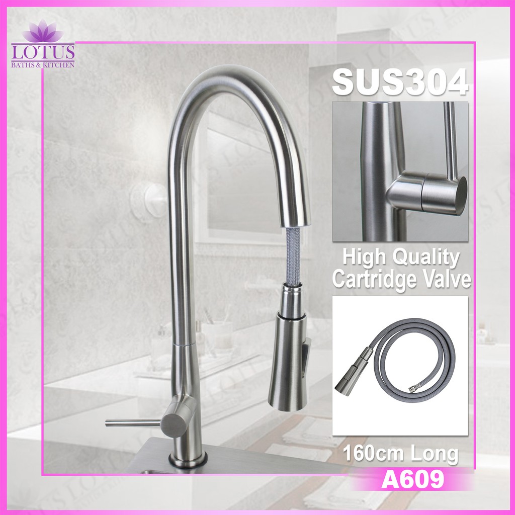Lotus Baths A609 SUS304 Stainless Steel Single Handle Arc Pull Out ...
