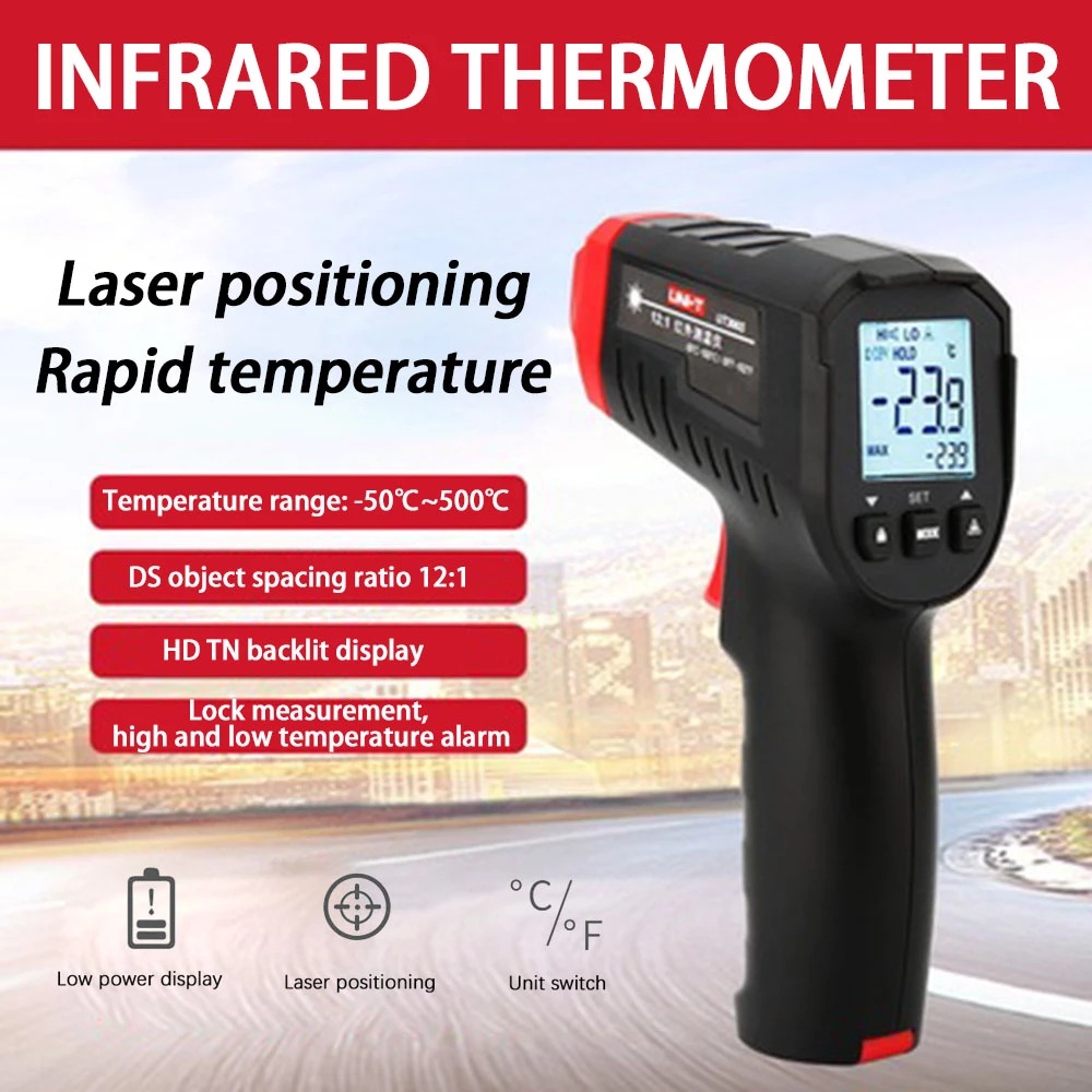 UNI-T Digital Thermometer UT306S UT306C Non-contact industrial Infrared Laser Temperature Meter ...