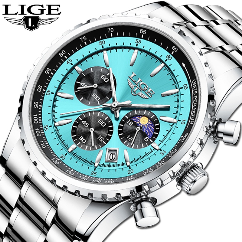 LIGE Men's watch Top Luxury Brand Men's Fashion Stainless Steel ...