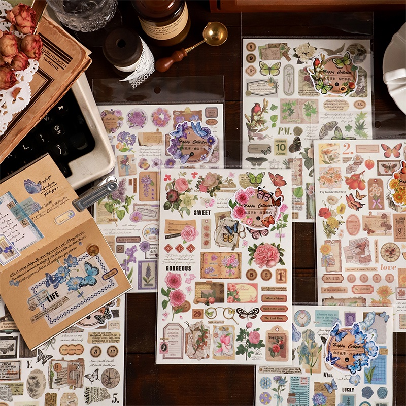 ENWEI 1 Sheet [Butterfly Garden Series] Vintage Journal Stickers Washi ...