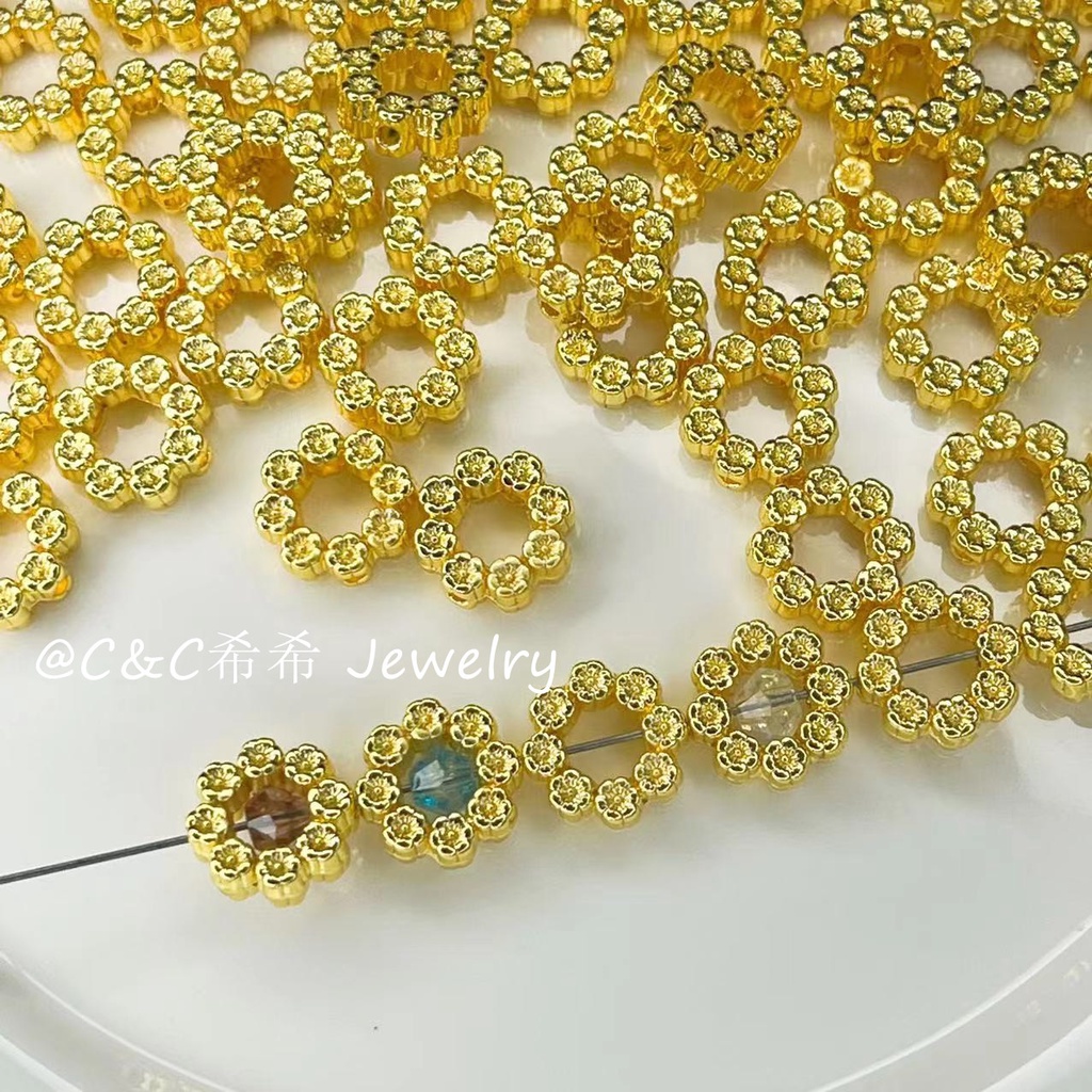 5/20PCS 18k Gold Plated Double-Sided Embossed Bead Ring 双面压花通孔圈圈 包珠环 ...