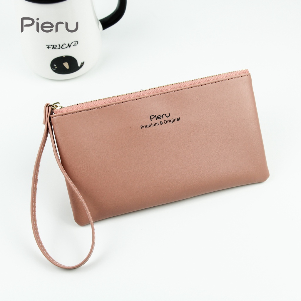 Ladies Long carrying bag Zipper Wallet Wrist Strap PU Leather Solid ...