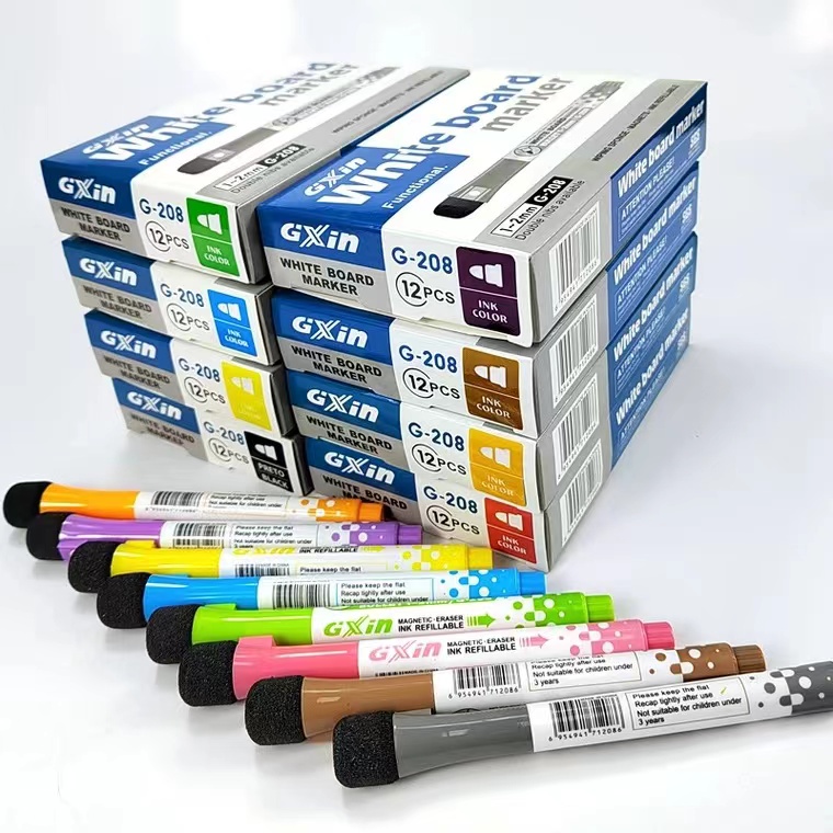 12 pcs Magnetic Dry Erase Markers with Eraser Cap Fine Tip Low Odor Non ...