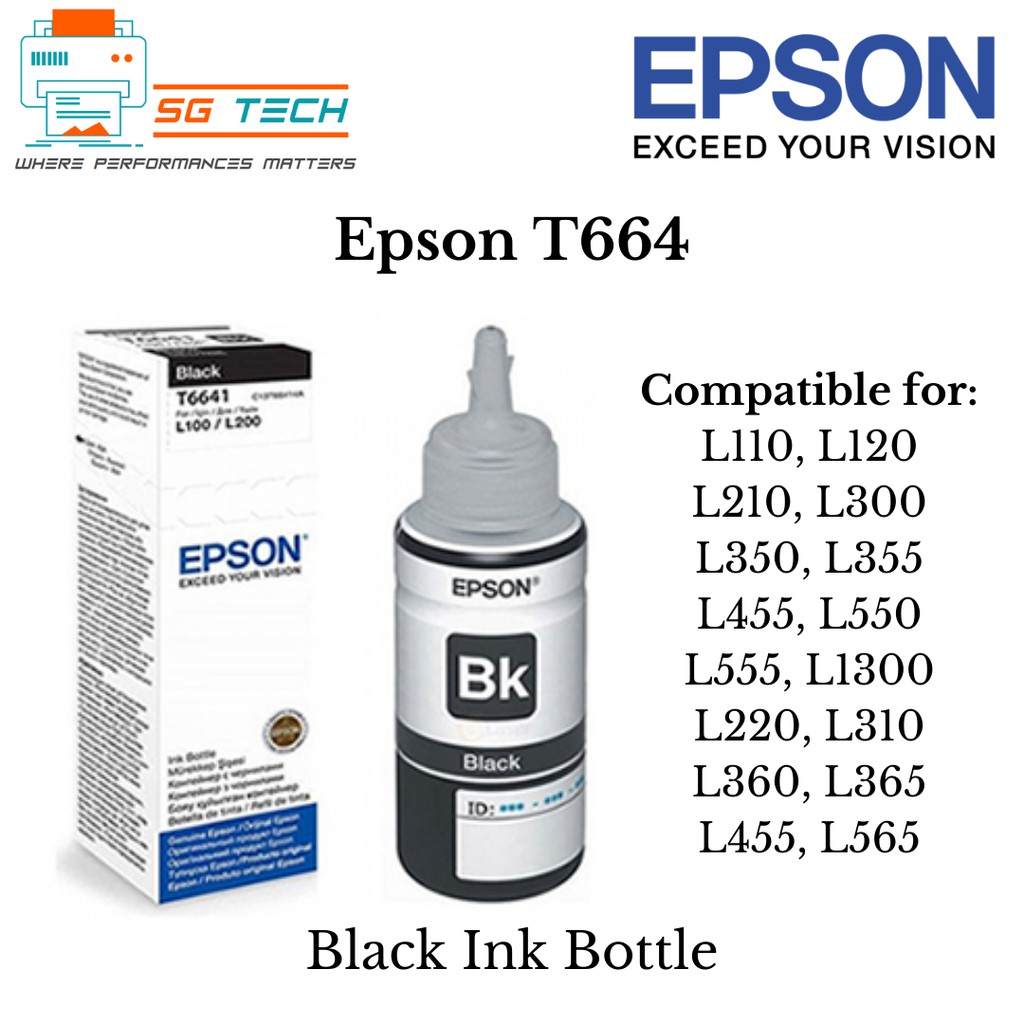 Epson Original T664 C13T664100 Black Ink Bottle For L110 L120 L210 L300 ...