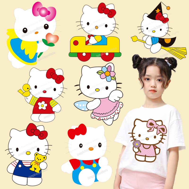 Hello Kitty Heat Transfer Stickers Washable Girl Clothes DIY Decoration ...