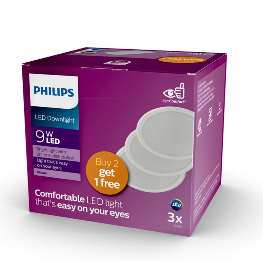PHILIPS Led Downlight Multipack Meson Package 9 Watt 59449 (9 W 9W ...