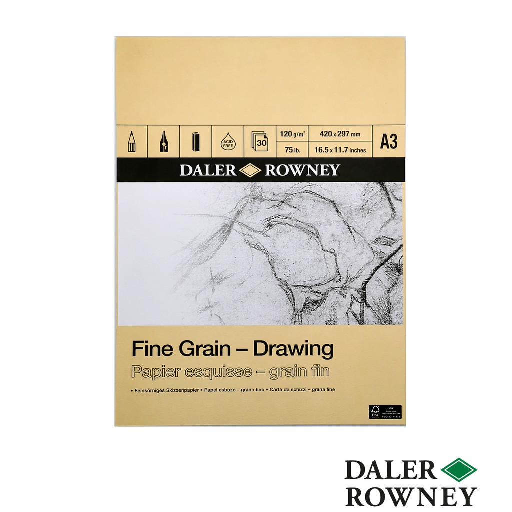 Daler Rowney A3 Drawing Pad 120gsm, 30sht, Fine Grain, 437035300 ...