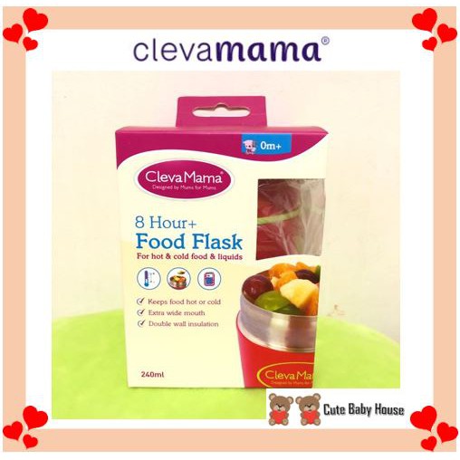 ClevaMama 8 Hour+ Food Flask [240ml](For hot & cold food & liquid ...