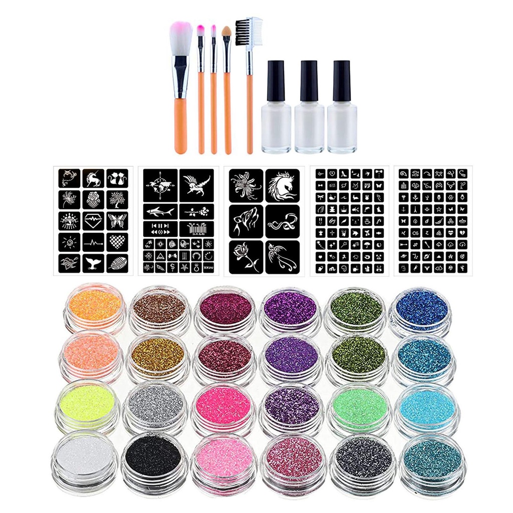 Easor Temporary Tattoo Kit for Kids 24 Colors Glitter Tattoo Set Face ...