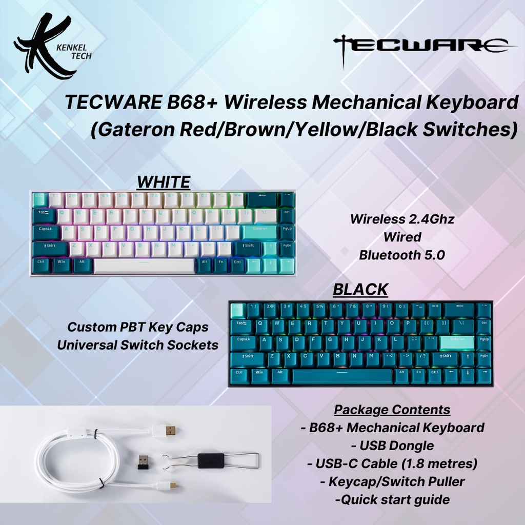 Tecware B68 B68+ Wireless Mechanical Keyboard - (Gateron Red/Brown ...