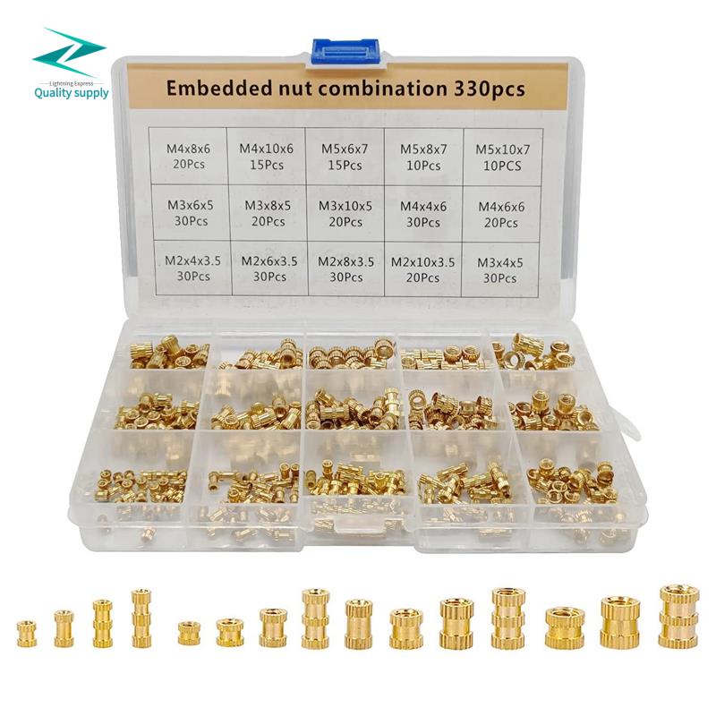 330 Pcs Brass Threaded Insert Nuts M2 M3 M4 M5 Female Thread Knurled ...