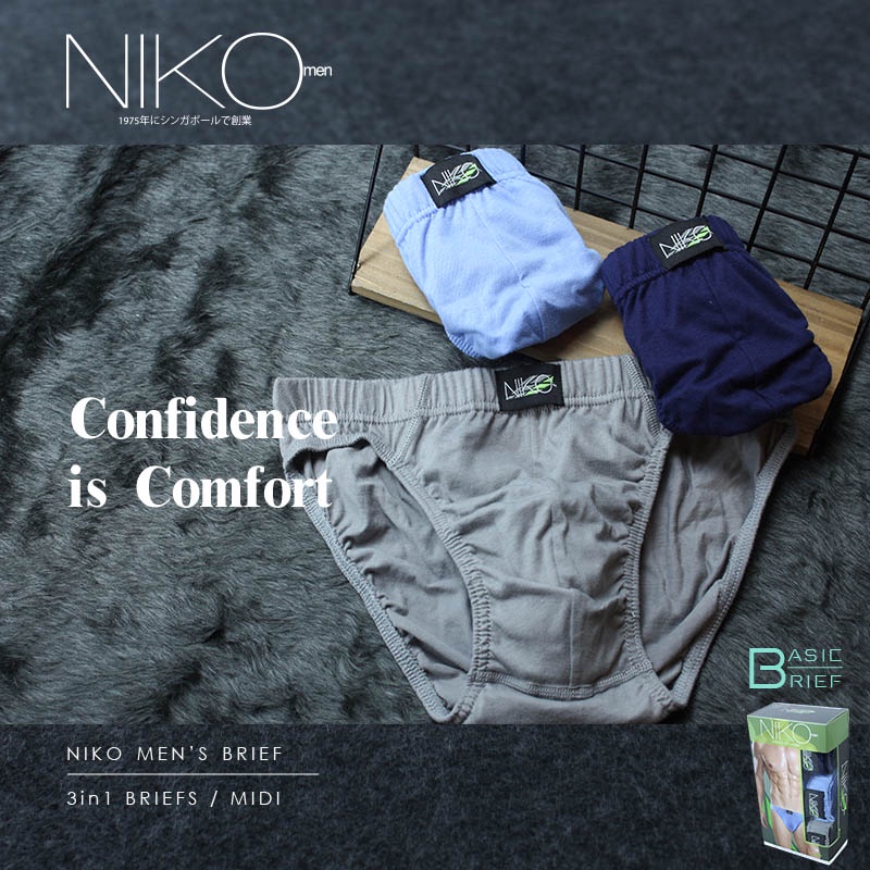 NIKO Men's - C90933 100% Cotton/ Briefs/ Underwear/ 3in1/ Midi ...