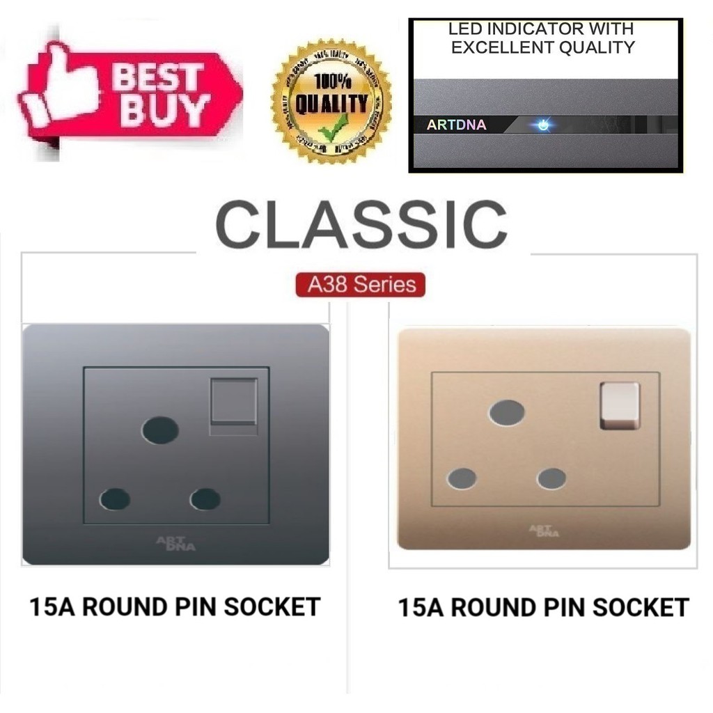 15A Round Pin Socket (A38 Series) (Dark Grey/Gold) (ARTDNA) | Shopee ...
