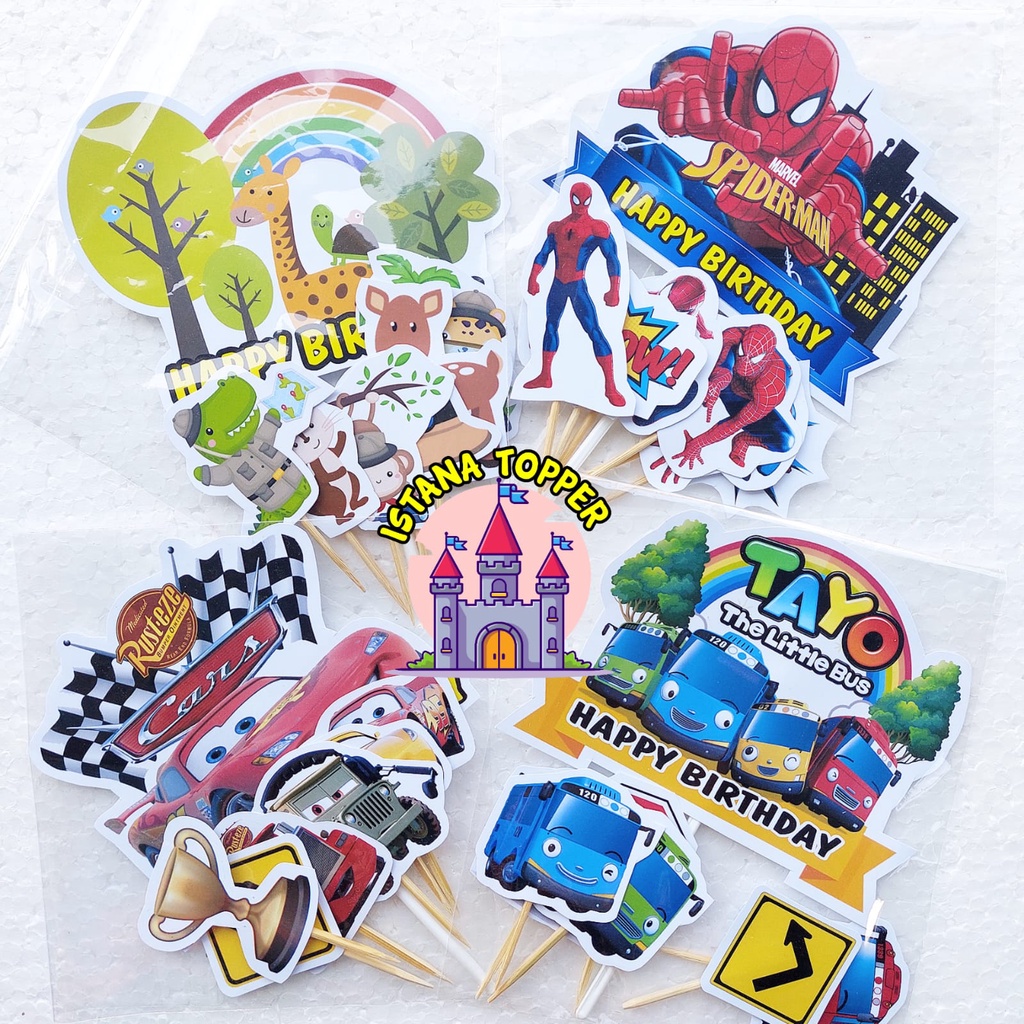 Animal Zoo, Spiderman, Cars, Tayo Theme Standard Cake Topper/Birthday ...