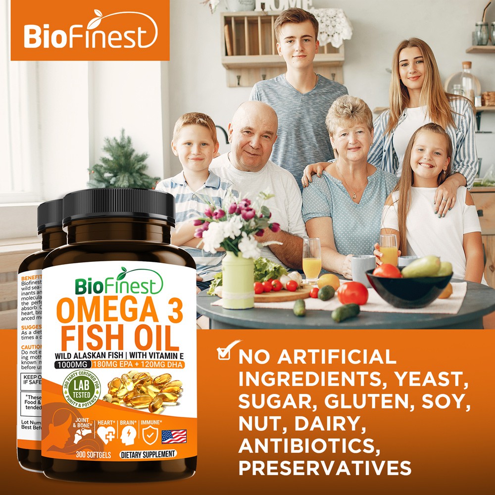 Biofinest Omega 3 Fish Oil 1000mg - Wild Alaskan Fish Natural Vitamin E ...