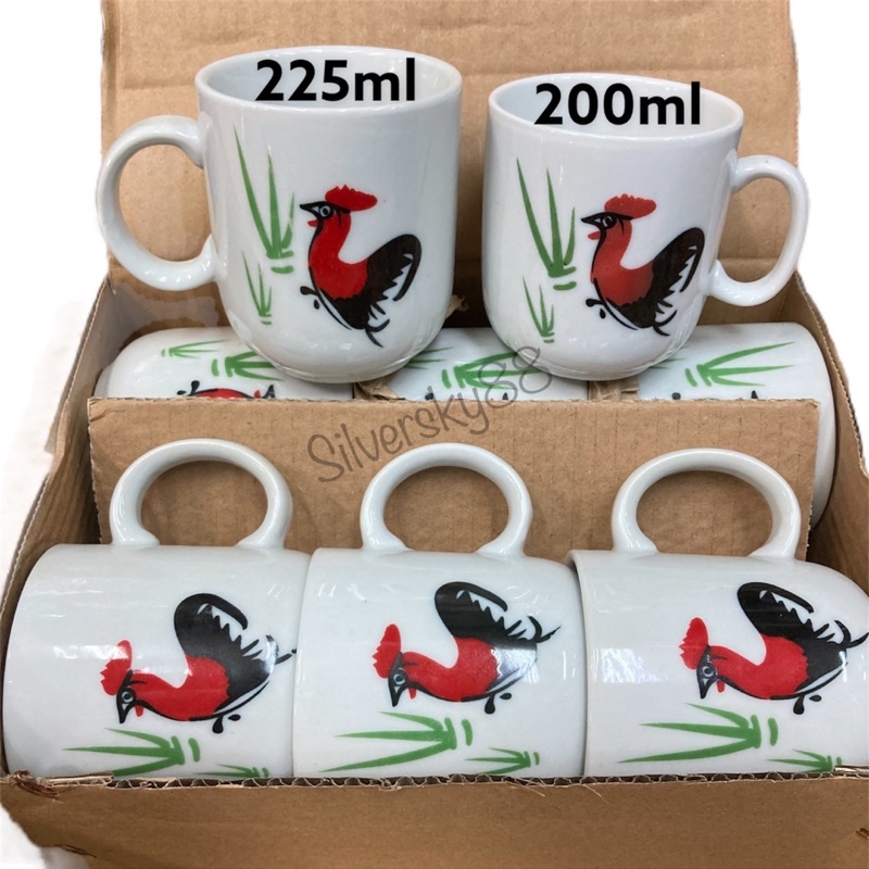 Porcelain Cup Rooster Chicken Vintage Traditional Design Bunga Kangkong ...