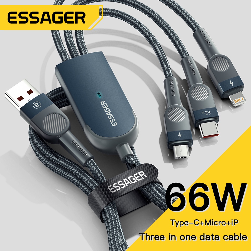 Essager 3 in 1 66W USB Cable For Mobile Phone Micro Type C Charger For ...