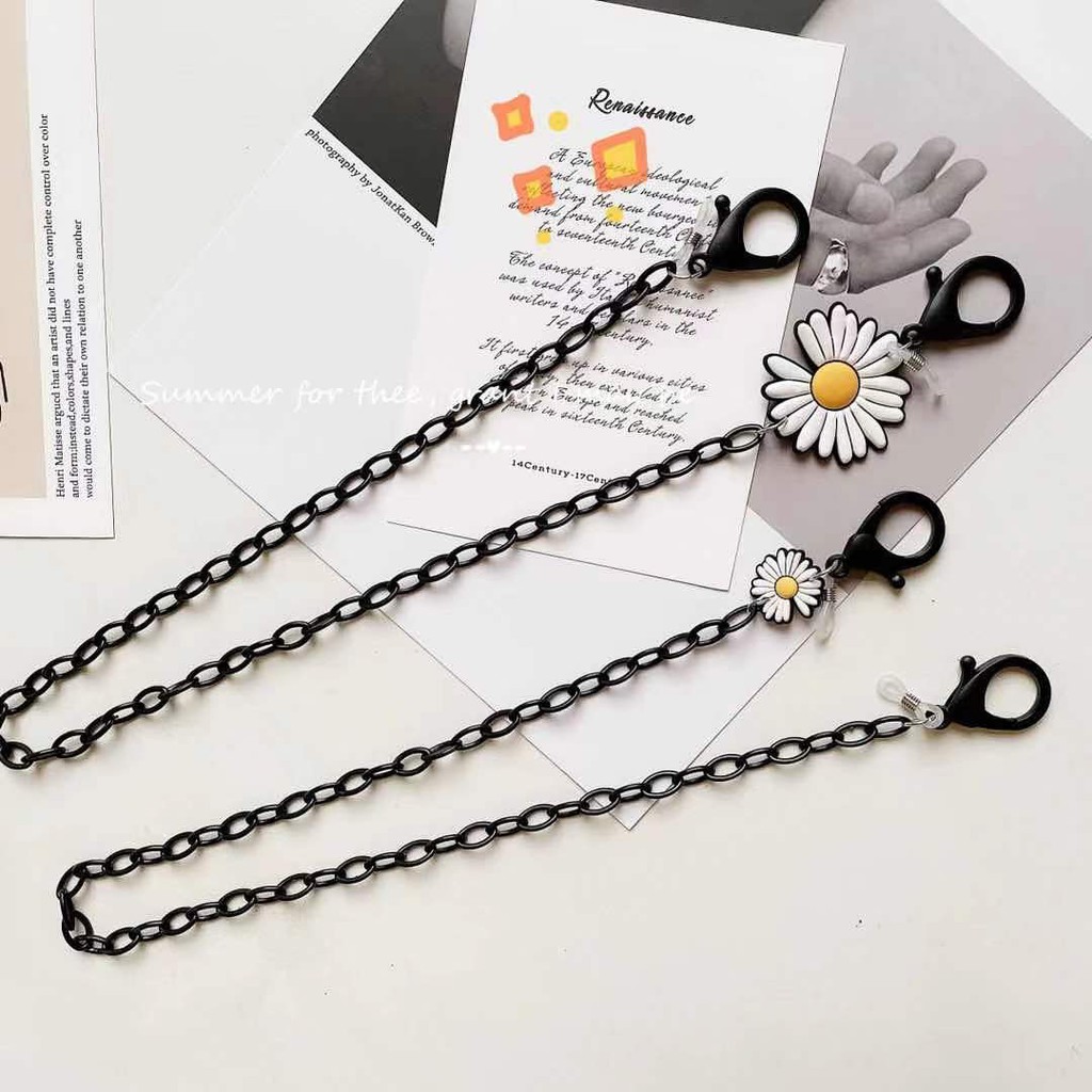 New simple personality white daisy black acrylic lanyard glasses chain ...