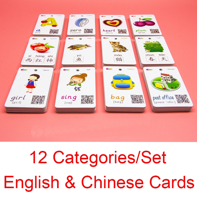 12 Categories/ 300Pcs Children's English Word Card Color Picture Pinyin ...