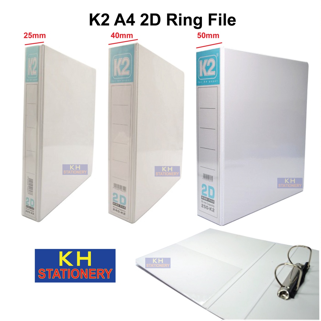 K2 A4 2D Ring File 25mm, 40mm, 50mm / White Pvc 2D Ring File A4 Size ...